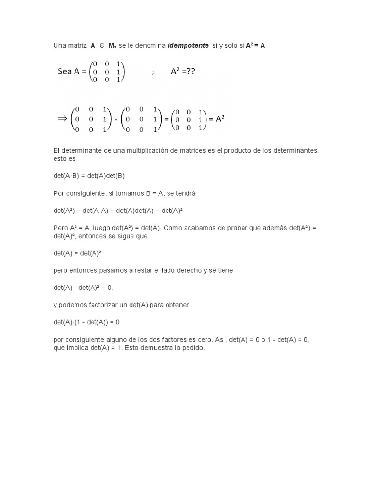 Una Matriz Idempotente | PDF