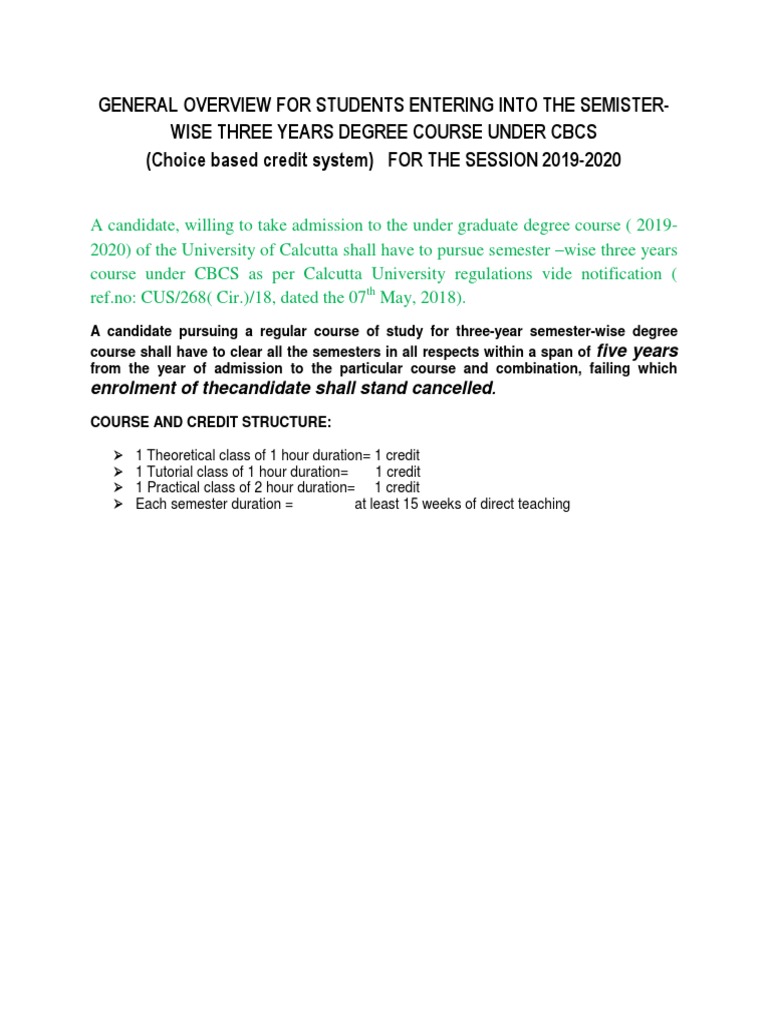 General Overview For Students Entering Into The Semister-Wise Three Years Degree Course Under ...