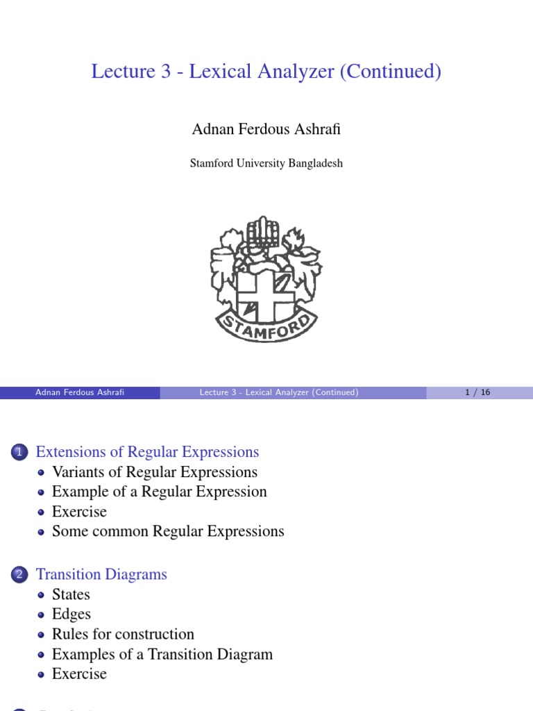 CSI 411 - Compiler - Lecture 3 PDF | PDF | Regular Expression | Computer Science