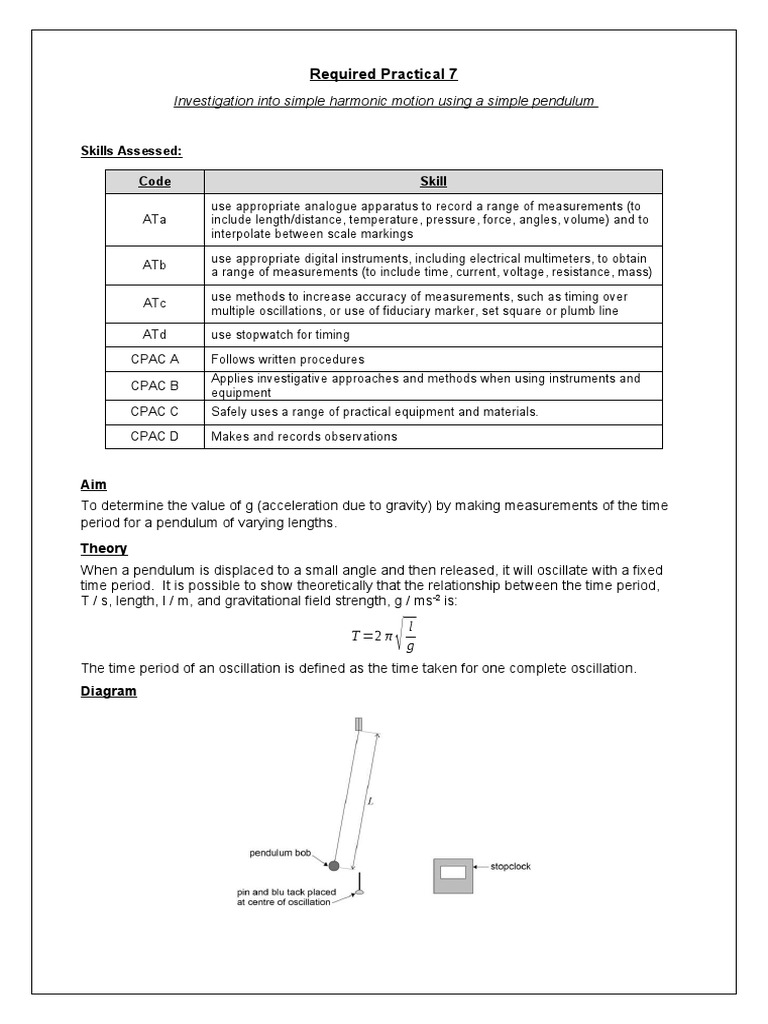 SHM Pendulum Required Practical | PDF | Pendulum | Uncertainty