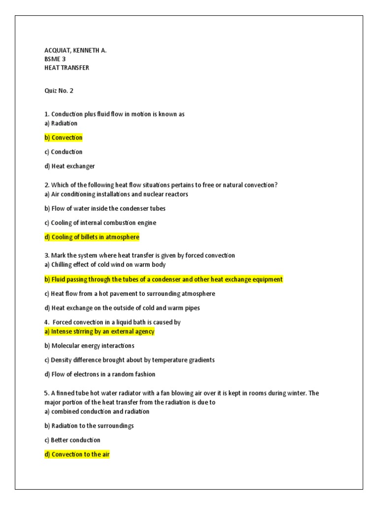 Heat Transfer Quiz Questions | PDF | Heat Transfer | Convection