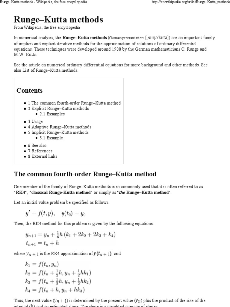 Runge-Kutta Methods - Wikipedia, The Free Encyclopedia | PDF ...