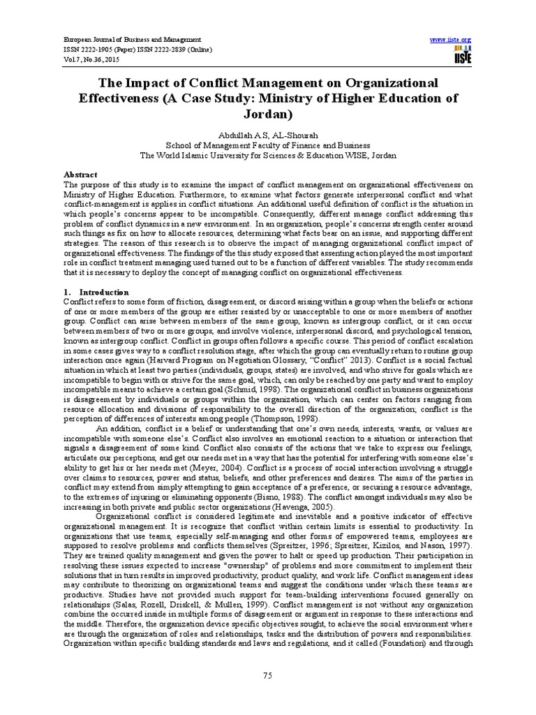 The Impact of Conflict Management On Organizational Effectiveness (A ...