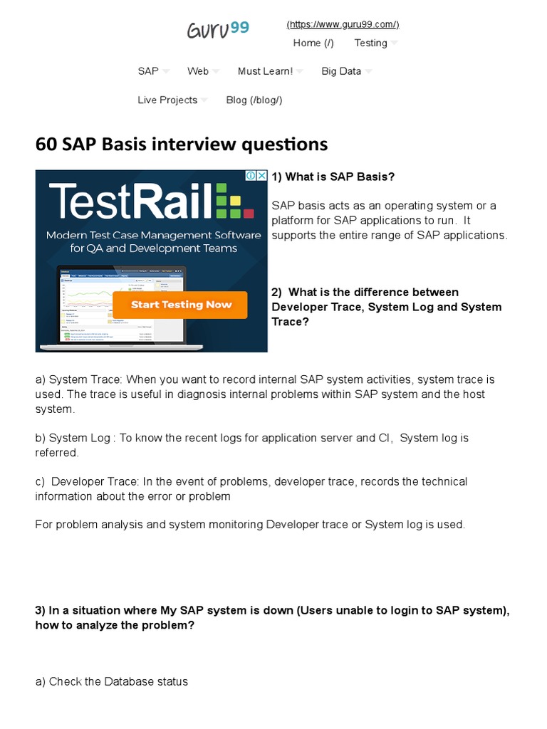 60 Sap Basis Interview Questions Pdf Database Transaction Databases