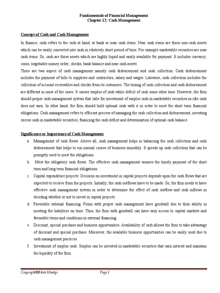 Chapter 12 Cash Management | PDF | Cash | Credit