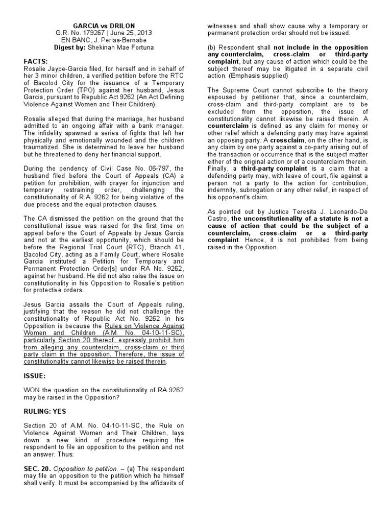 Garcia Vs Drilon | PDF | Restraining Order | Lawsuit
