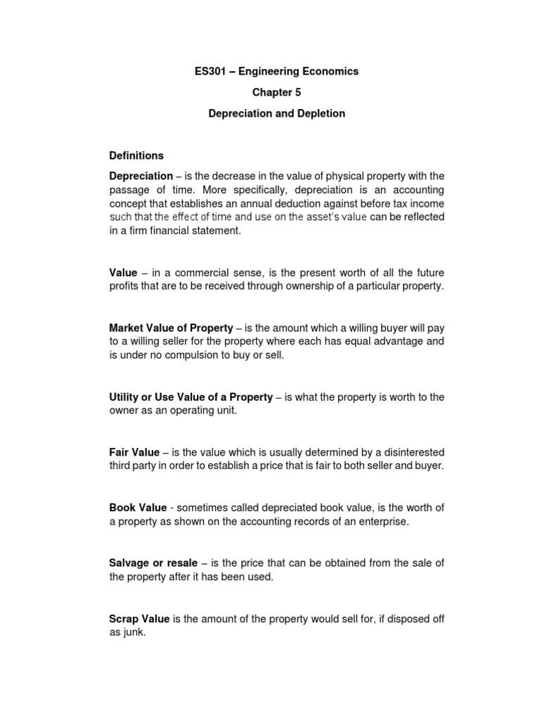 ES301 Engineering-Economics Chapter-5 Depreciation PDF | Download Free PDF | Book Value ...