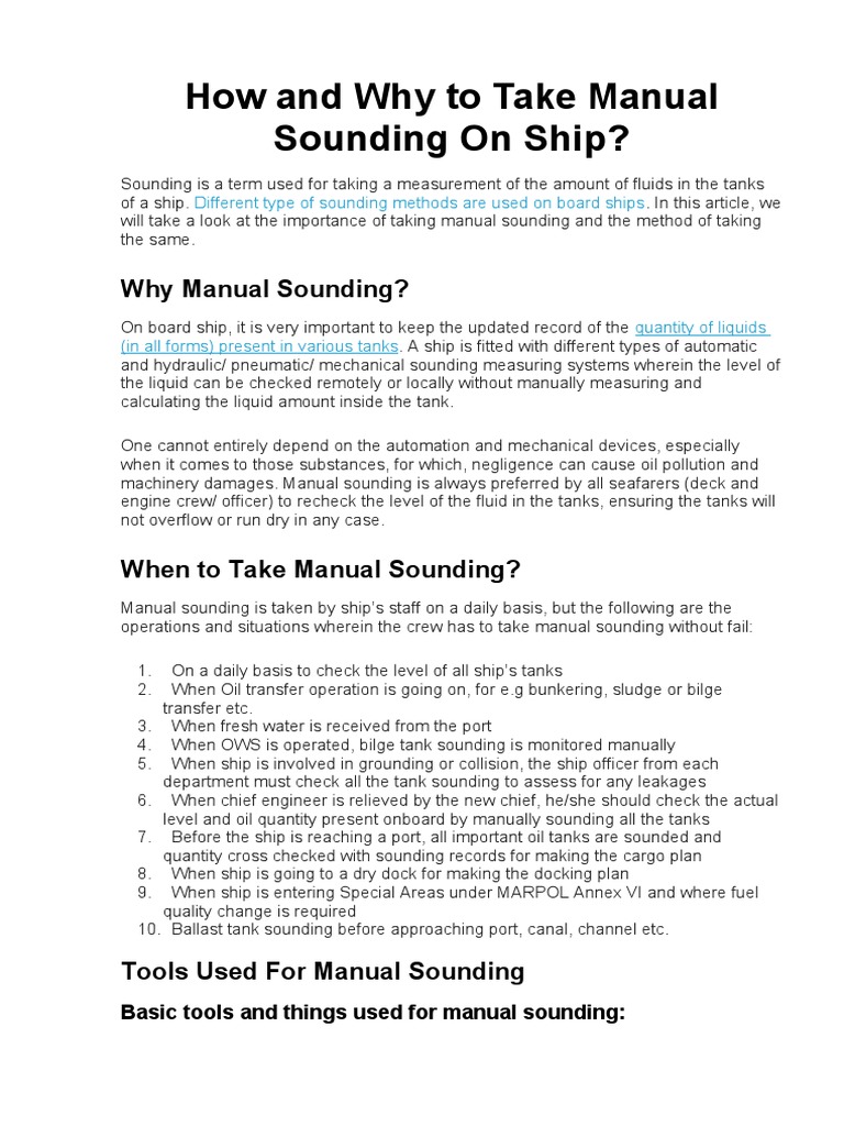 How and Why To Take Manual Sounding On Ship | PDF | Ships | Volume