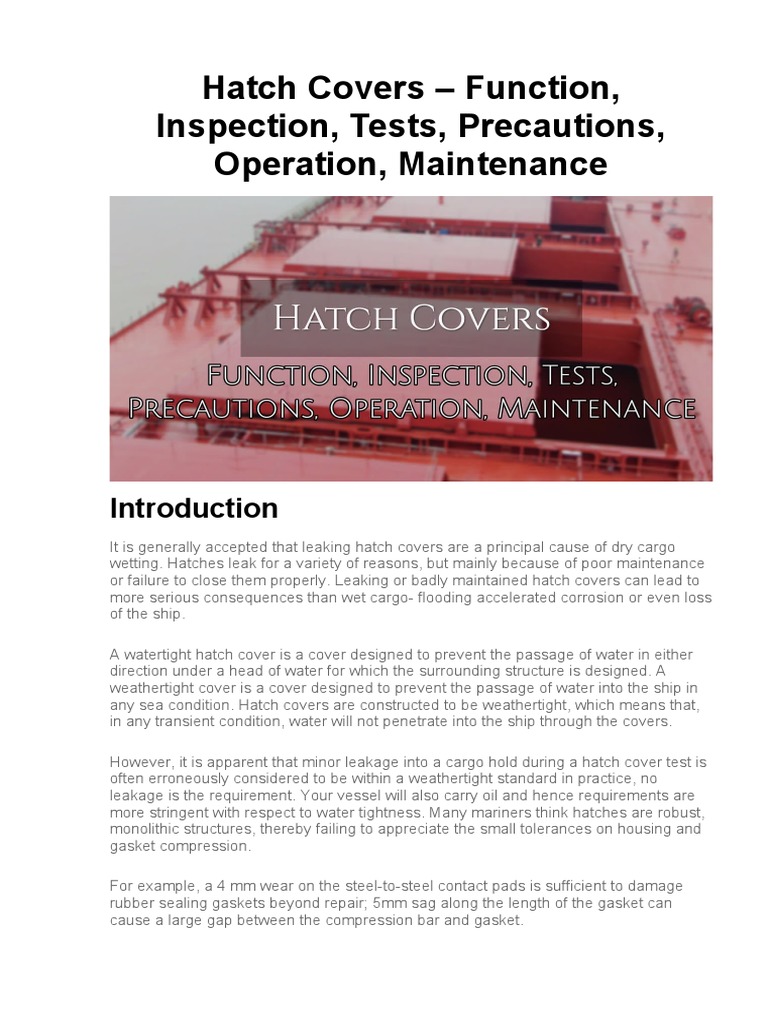 Hatch Covers - Function, Inspection, Tests, Precautions, Operation ...