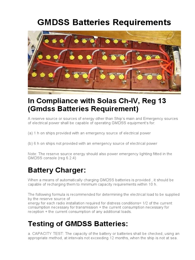 GMDSS Batteries Requirements: in Compliance With Solas Ch-IV, Reg 13 ...