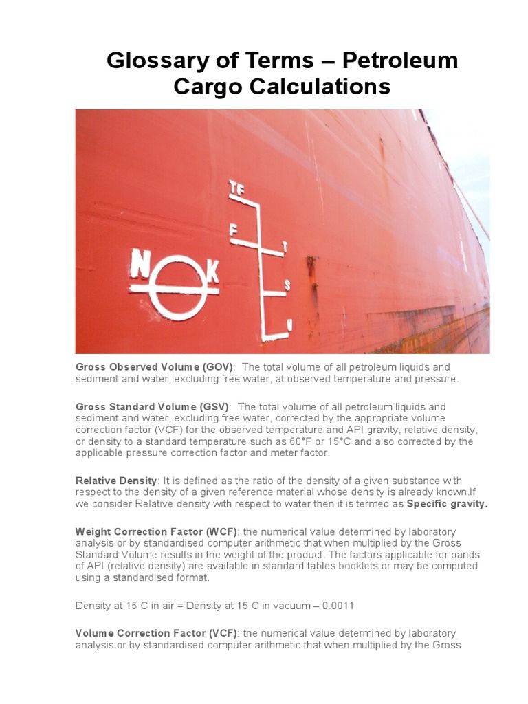 Glossary of Terms - Petroleum Cargo Calculations | PDF | Physical ...