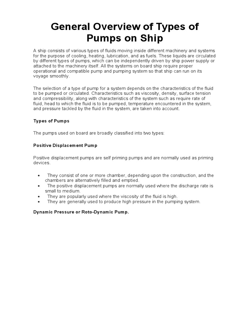 General Overview of Types of Pumps On Ship | PDF | Pump | Liquids
