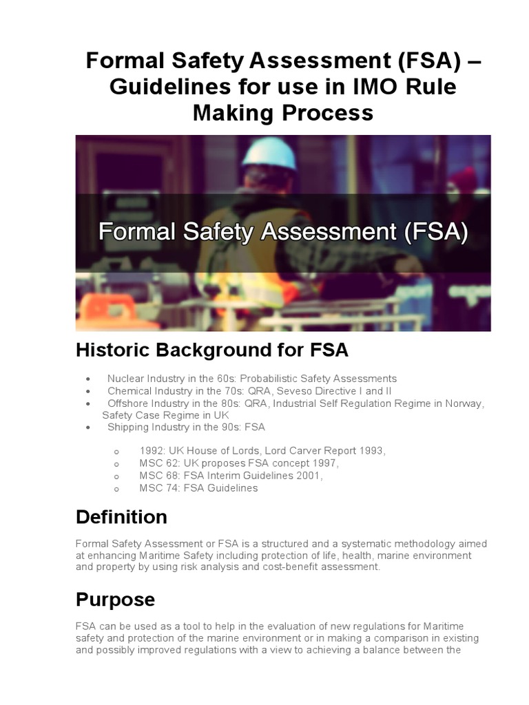 Formal Safety Assessment (FSA) - Guidelines For Use in IMO Rule Making ...