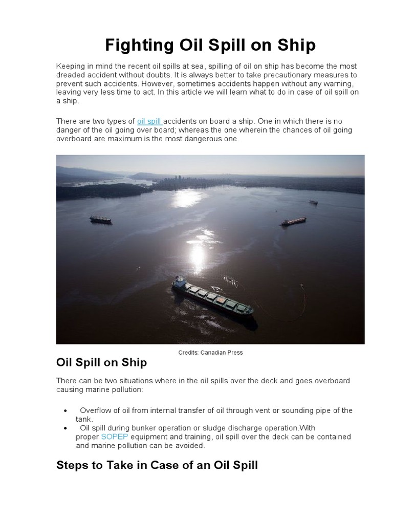 Fighting Oil Spill On Ship | PDF | Oil Spill | Ships