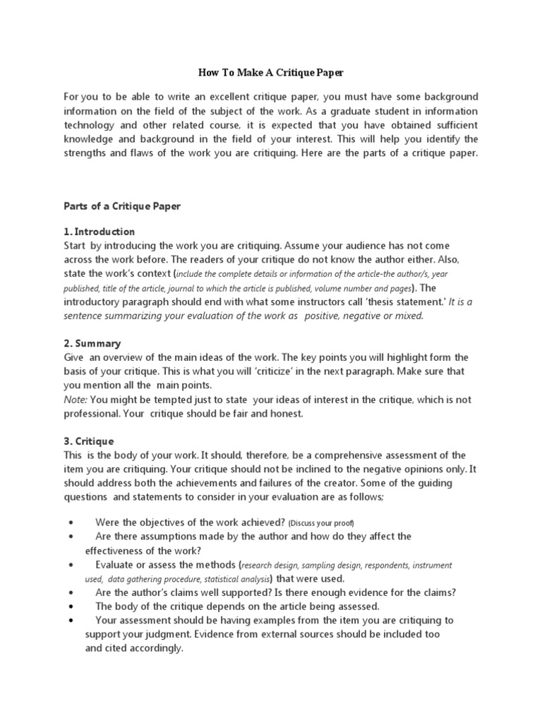How To Make A Critique Paper | PDF | Methodology | Cognition