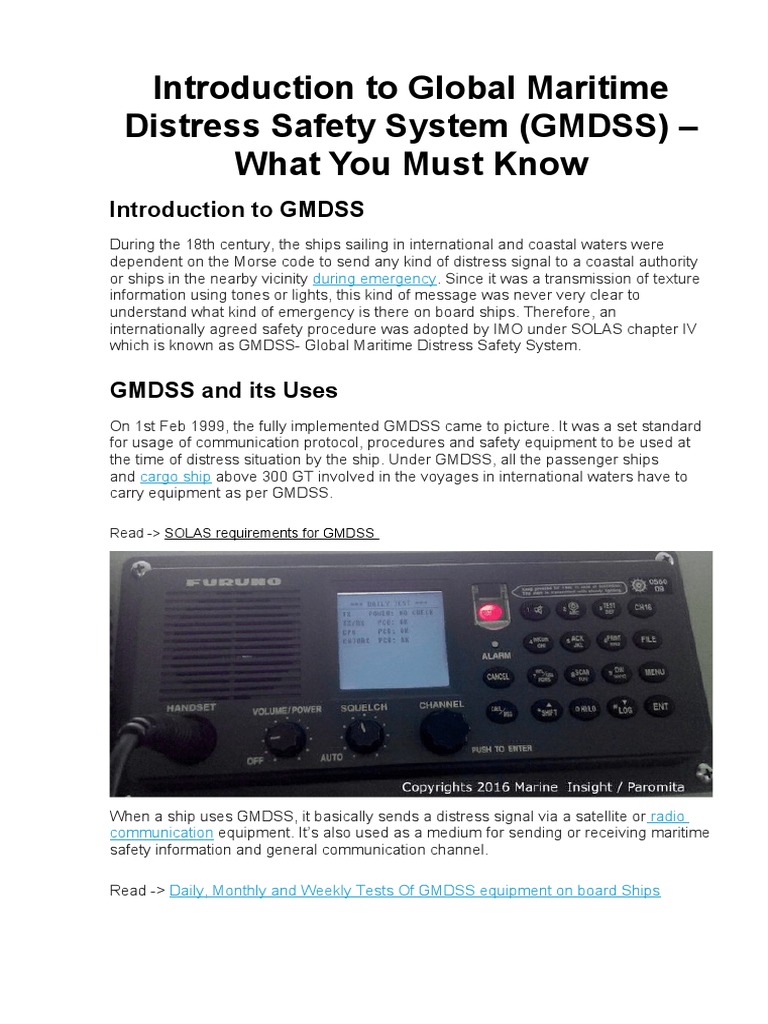 Introduction To Global Maritime Distress Safety System (GMDSS) - What You Must Know | PDF ...