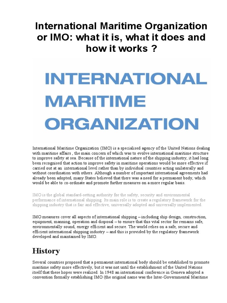 International Maritime Organization or IMO What It Is, What It Does and ...