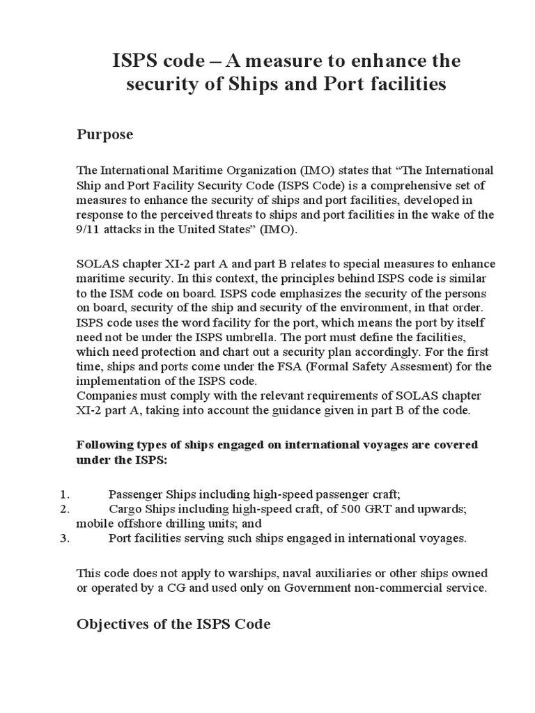 ISPS Code - A Measure To Enhance The Security of Ships and Port ...
