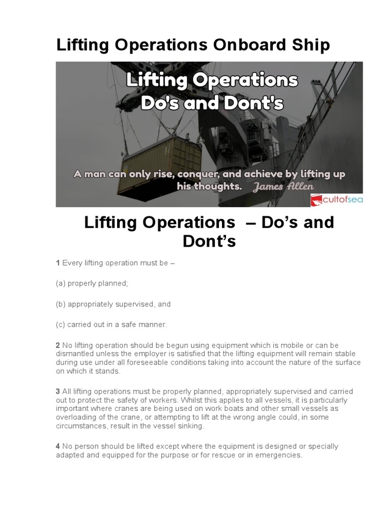 Lifting Operations Onboard Ship | PDF | Rope | Ships