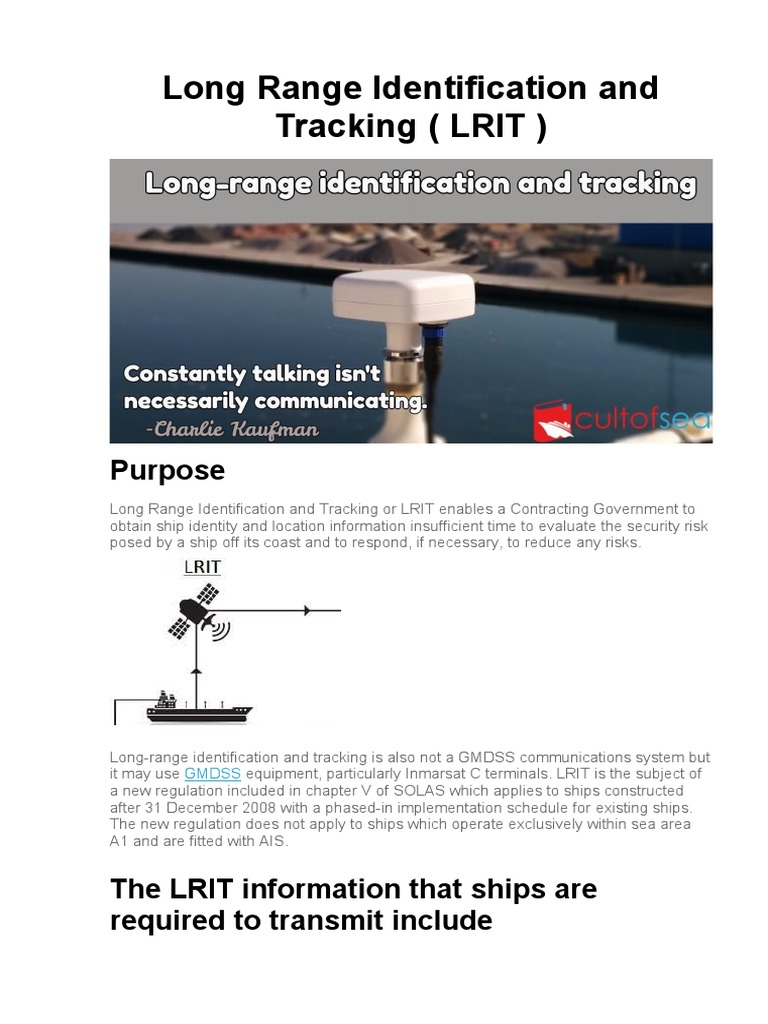 Long Range Identification and Tracking (LRIT) | PDF | Shipping | Water ...