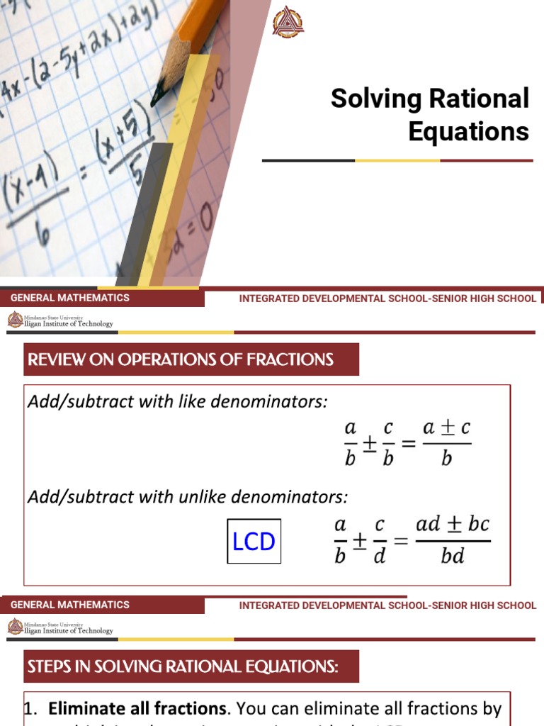 Solving Rational Equations: General Mathematics | PDF | Mathematical ...