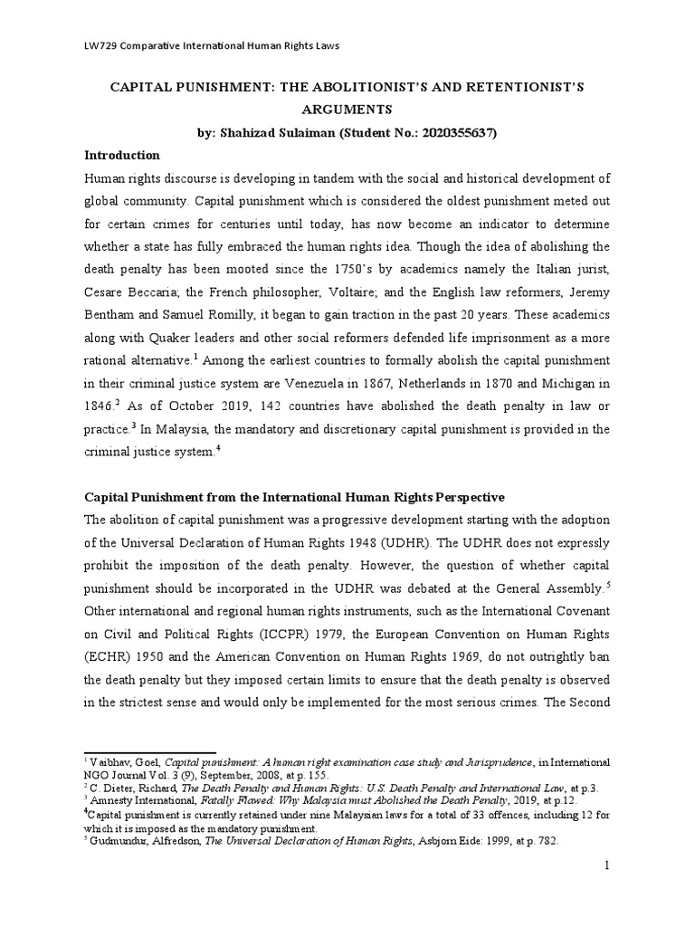 Assignment 1 - Capital Punishment - Arguments of Abolitionist and ...