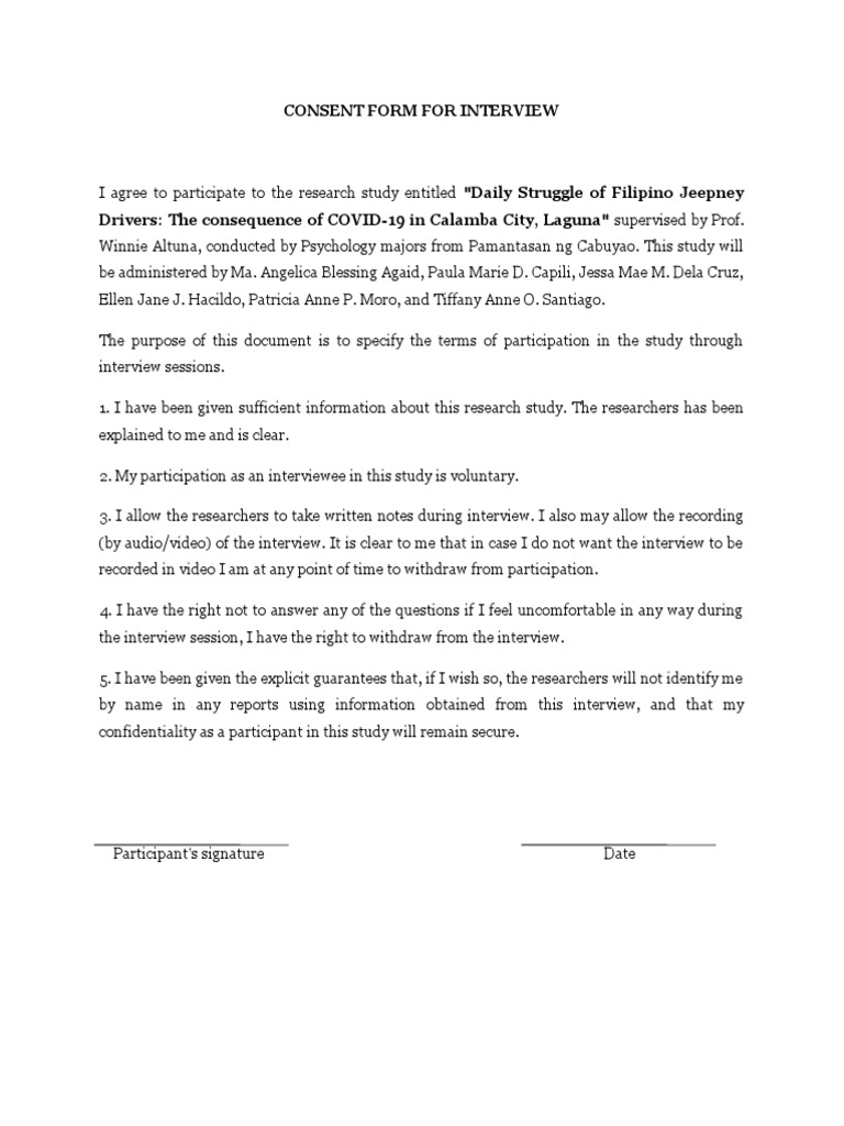 Appendices - Consent Form For Interview | PDF | Interview | Inquiry