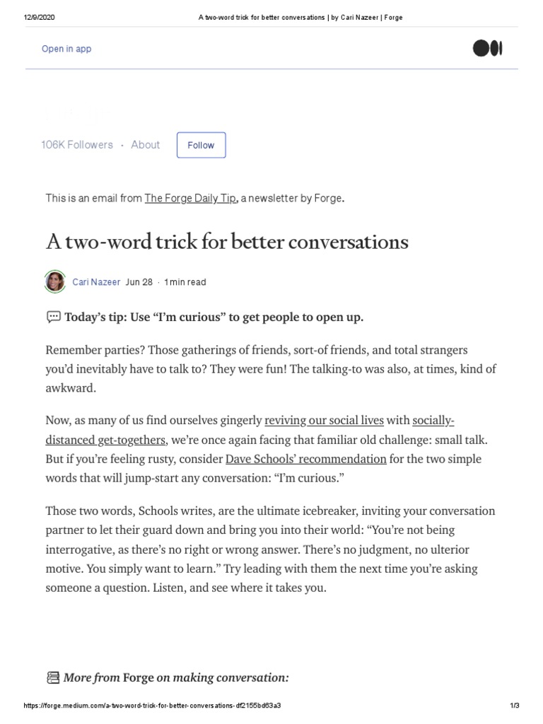 A Two-Word Trick For Better Conversations - by Cari Nazeer - Forge ...
