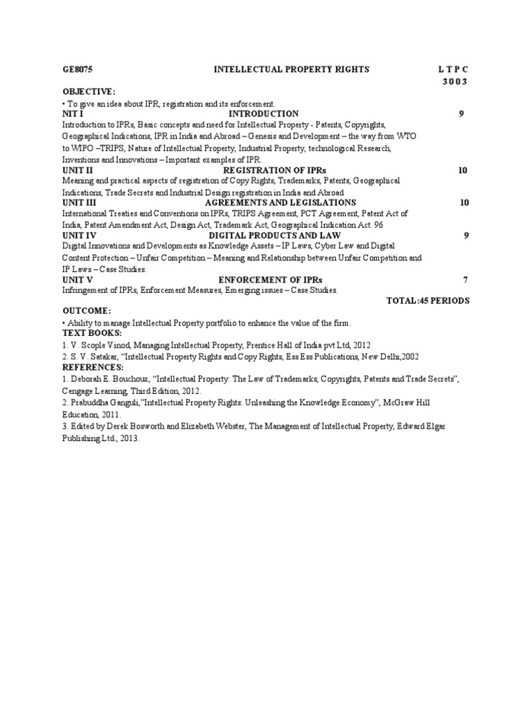 Ge8075 Intellectual Property Rights | PDF | Intellectual Property | Trips Agreement