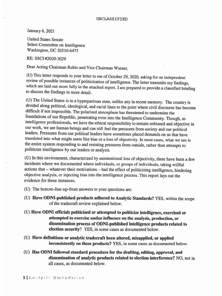 Independent IC Analytic Ombudsman's On Politicization of Intelligence | PDF