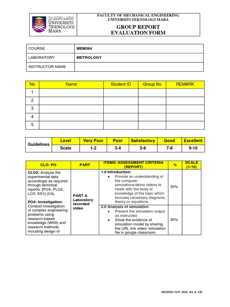 Lab Report Evaluation Form Mem564 (Session 4) | PDF | Simulation ...