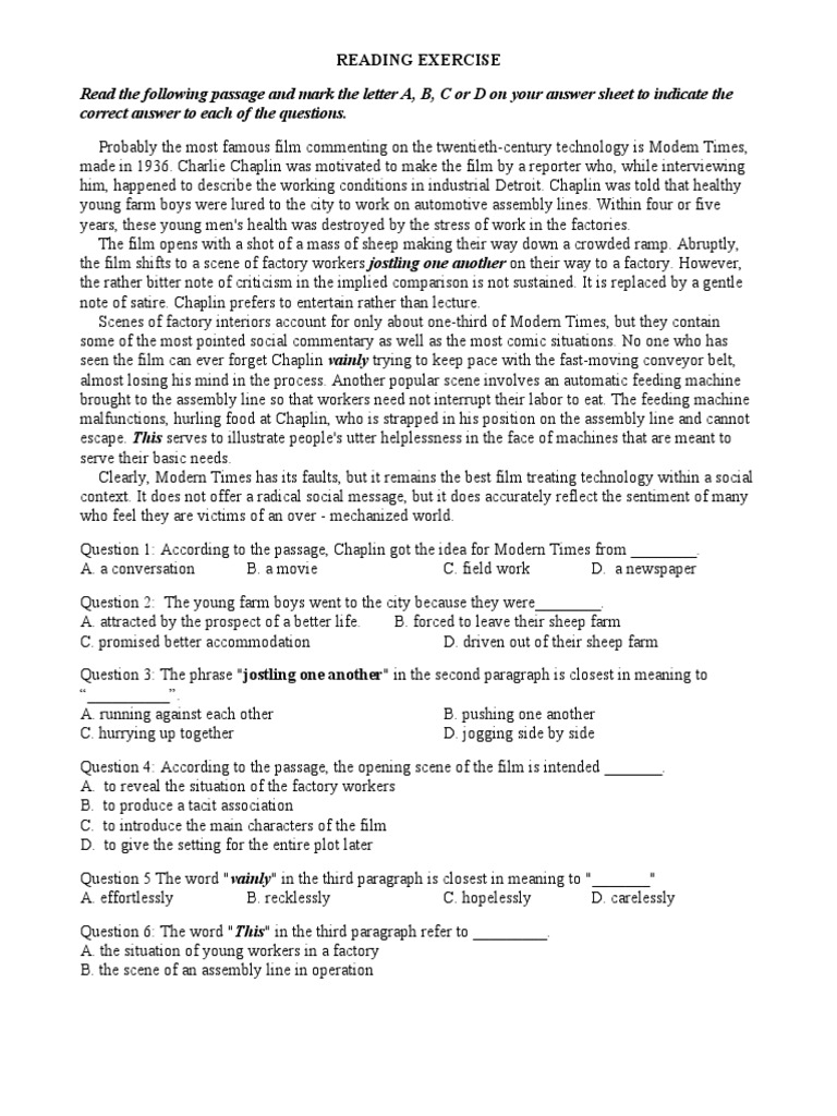 Read The Following Passage and Mark The Letter A, B, C or D On Your ...