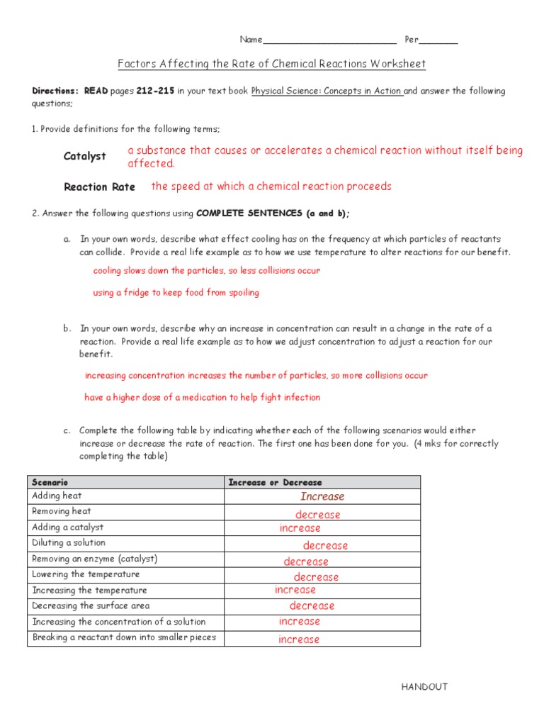 Reaction Rate Worksheet Key | PDF | Reaction Rate | Chemical Reactions