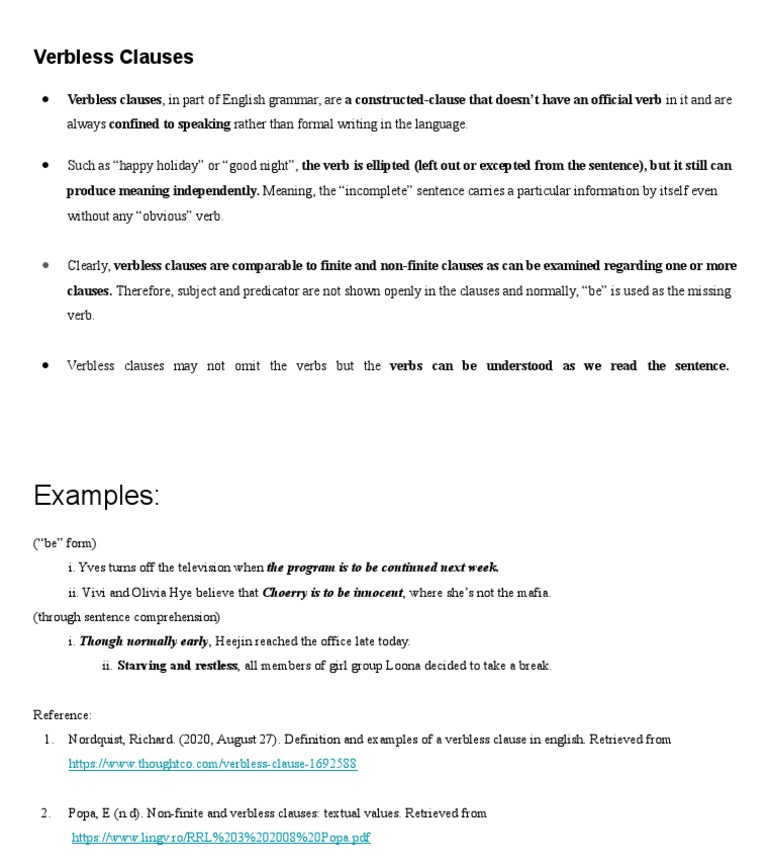 Verbless Clauses | PDF