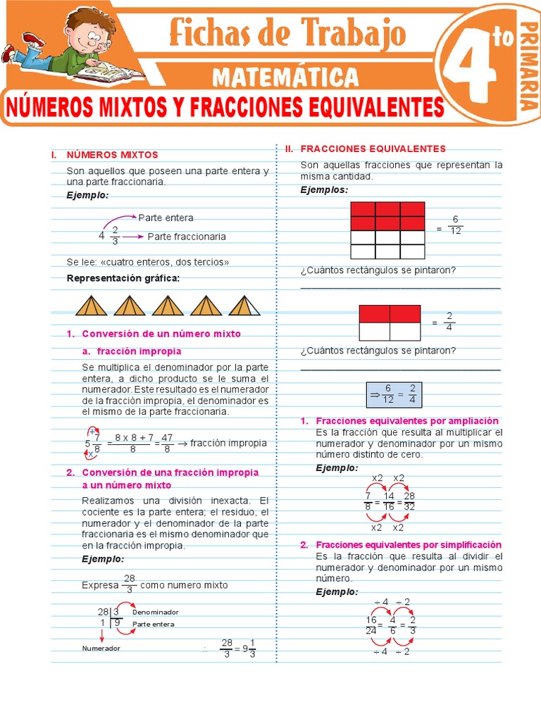 Numeros Mixtos y Fracciones Equivalentes para Cuarto Grado de Primaria ...