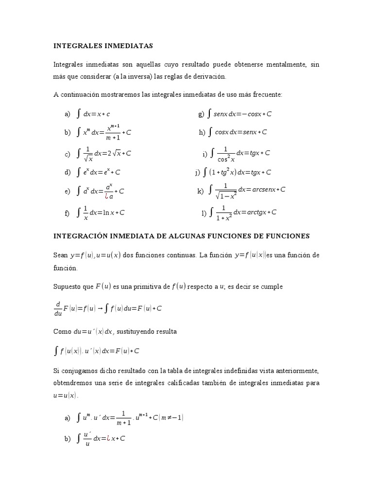 Integrales Inmediatas | PDF | Integral | Zona