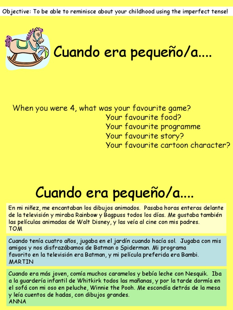 Imperfect Tense Cuando Era Pequeno | PDF | Dibujos animados | Bebidas