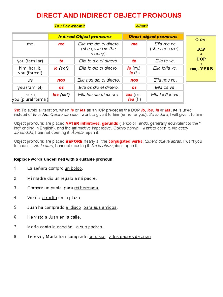 Spanish DO and IO Pronouns | PDF | Morphology | Syntax
