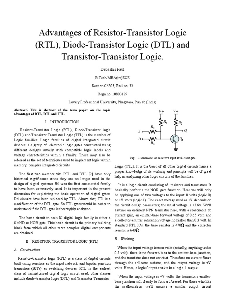 Term Paper Advantages of RTL DTL and TTL | PDF | Logic Gate ...