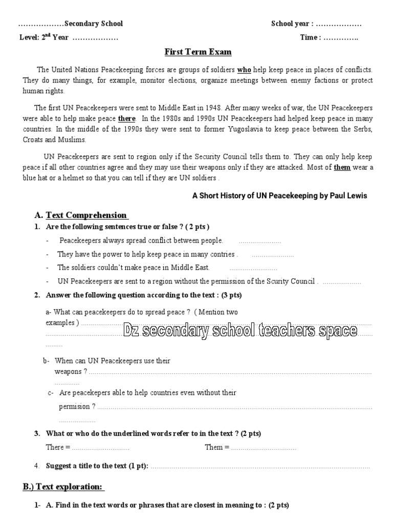 2as 1st Term Test Make Peace | PDF | United Nations Security Council ...