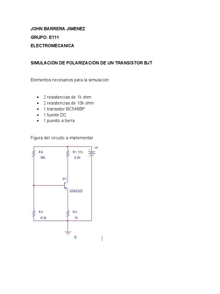 Simulación de Polarización de Un Transistor BJT | PDF