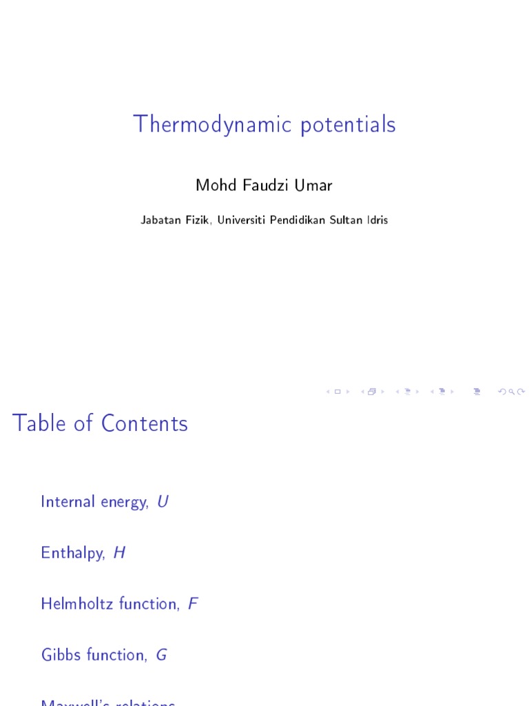 Thermodynamic Potentials | PDF | Enthalpy | Thermodynamic Properties