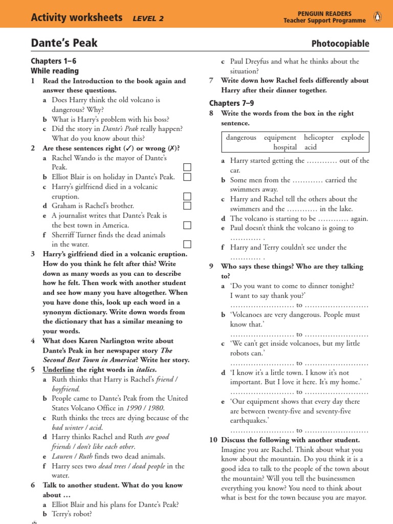 Dante's Peak Activity Worksheets | PDF