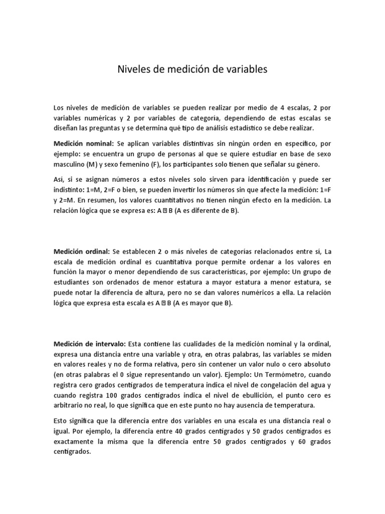 Niveles de Medición de Variables | PDF | Nivel de medida | Medición