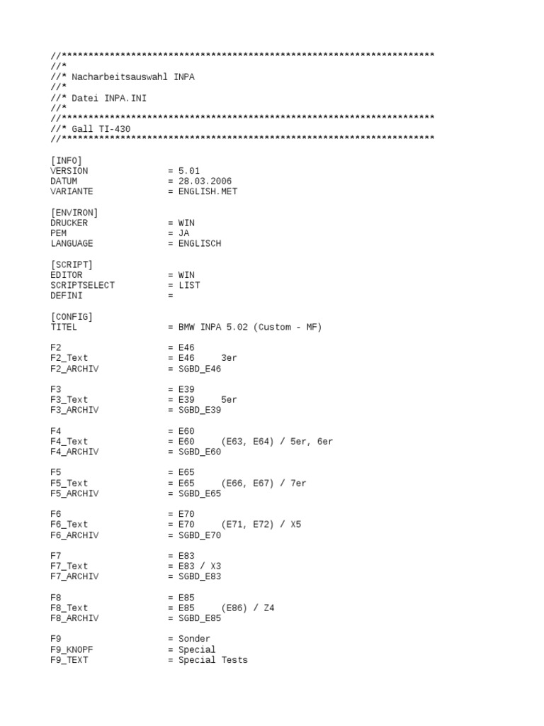 BMW INPA 5.01 Configuration Guide | PDF