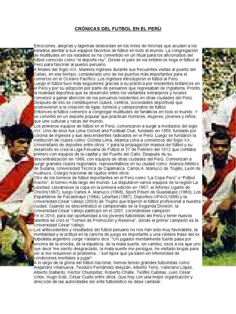 CRÓNICAS DEL FUTBOL EN EL PERÚ, Ensayo (Edder Daga Rivera) | PDF ...