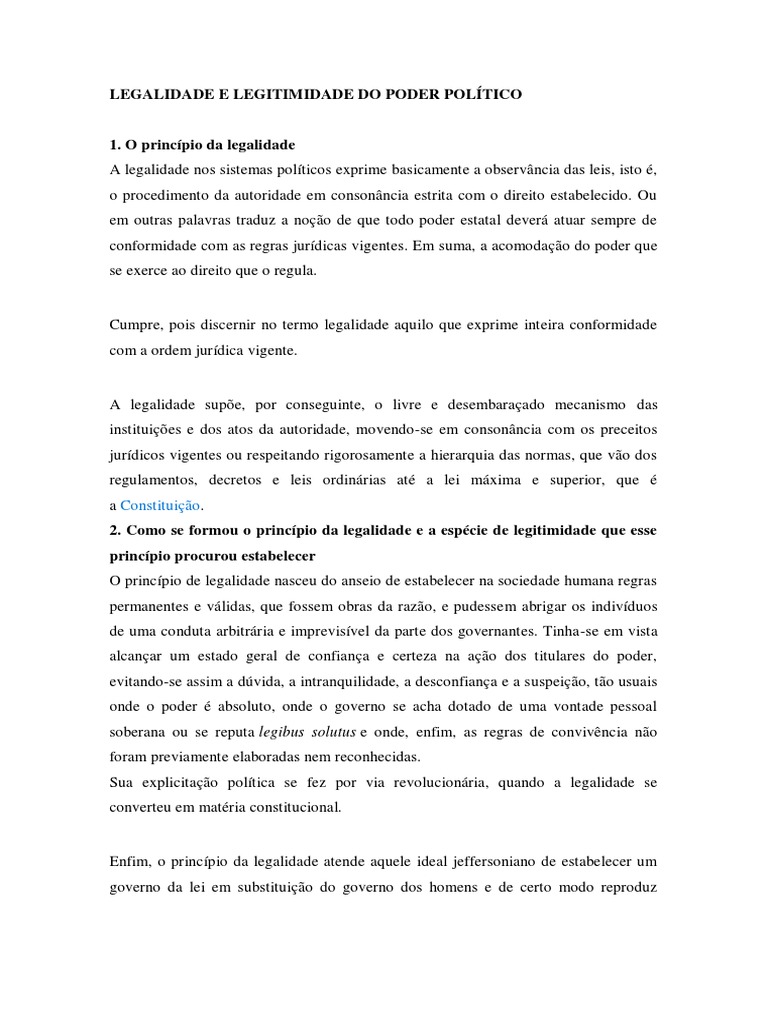Legalidade e Legitimidade Do Poder Político | PDF | Legitimidade ...