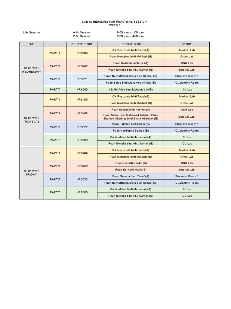 Lab Schedule for Medical Courses | PDF