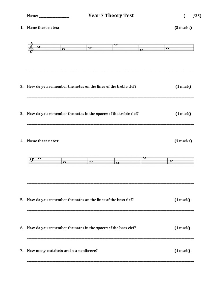 Year 7 Music Theory Quiz | PDF | Rhythm And Meter | Musical Forms