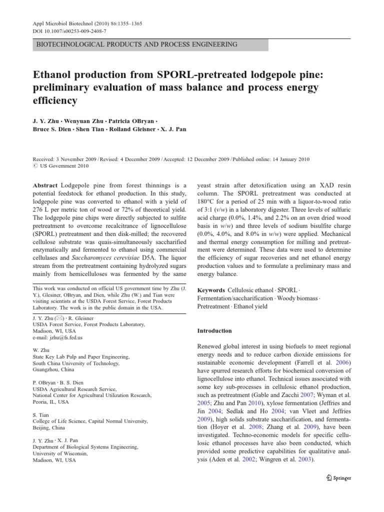 Ethanol Production From SPORL-pretreated Lodgepole Pine: Preliminary ...